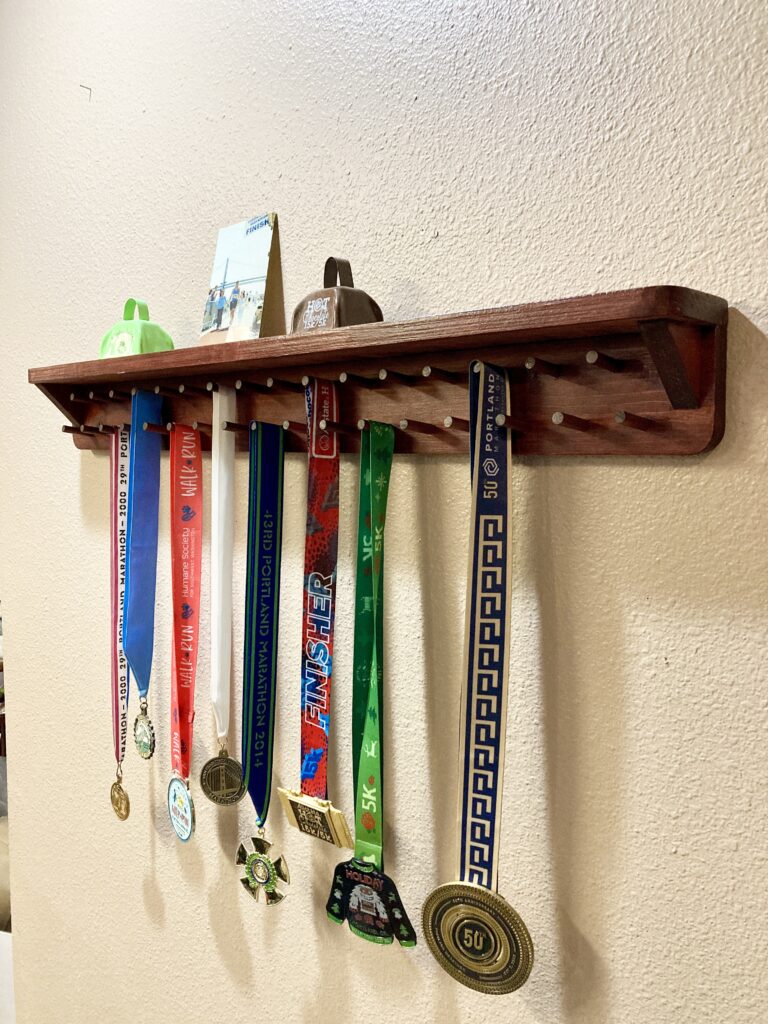 Sports Medals Display Holder with Shelf, 33 Pegs, 36″ Wide, Double Row ...